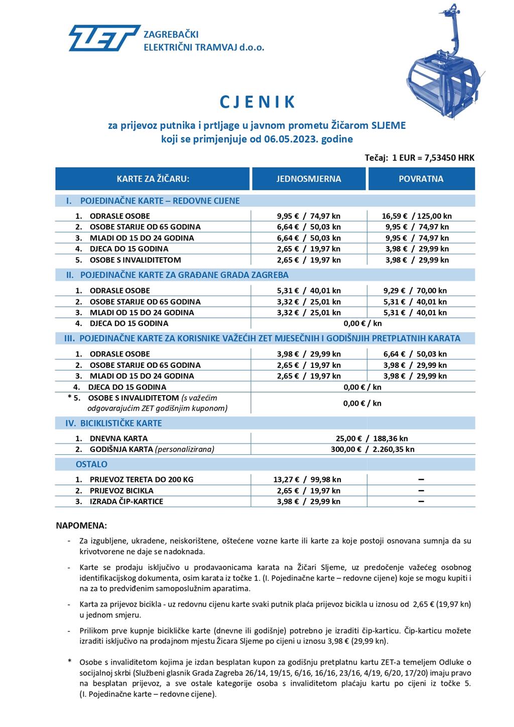 Cjenik ZET - Javni prijevoz u Zagrebu